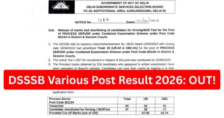 Finally Out! DSSSB Various Post Result 2026 Announced – Check Post-Wise ...